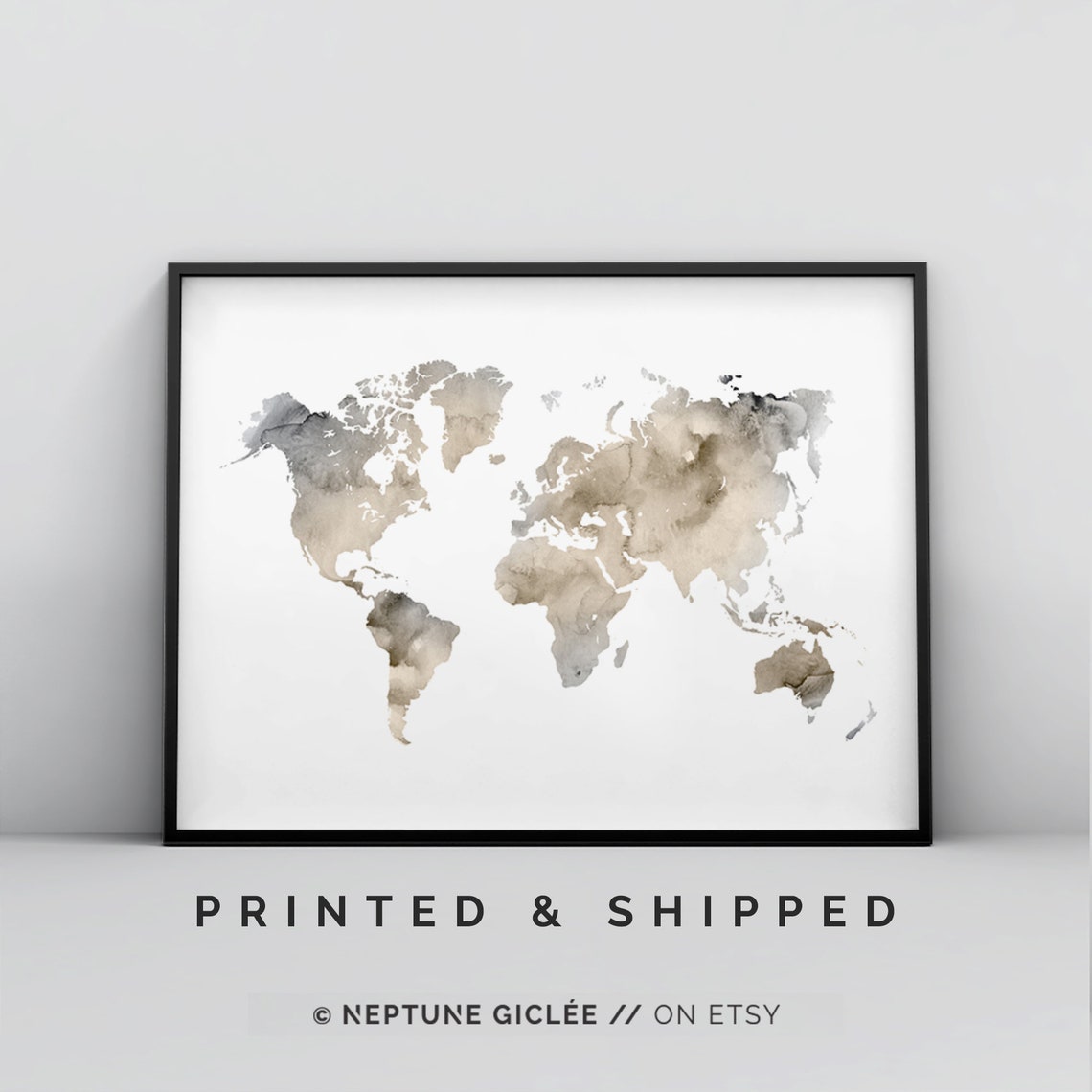 Neutral Tone Beige World Map Art Print Poster Earth Tone Tan - Etsy