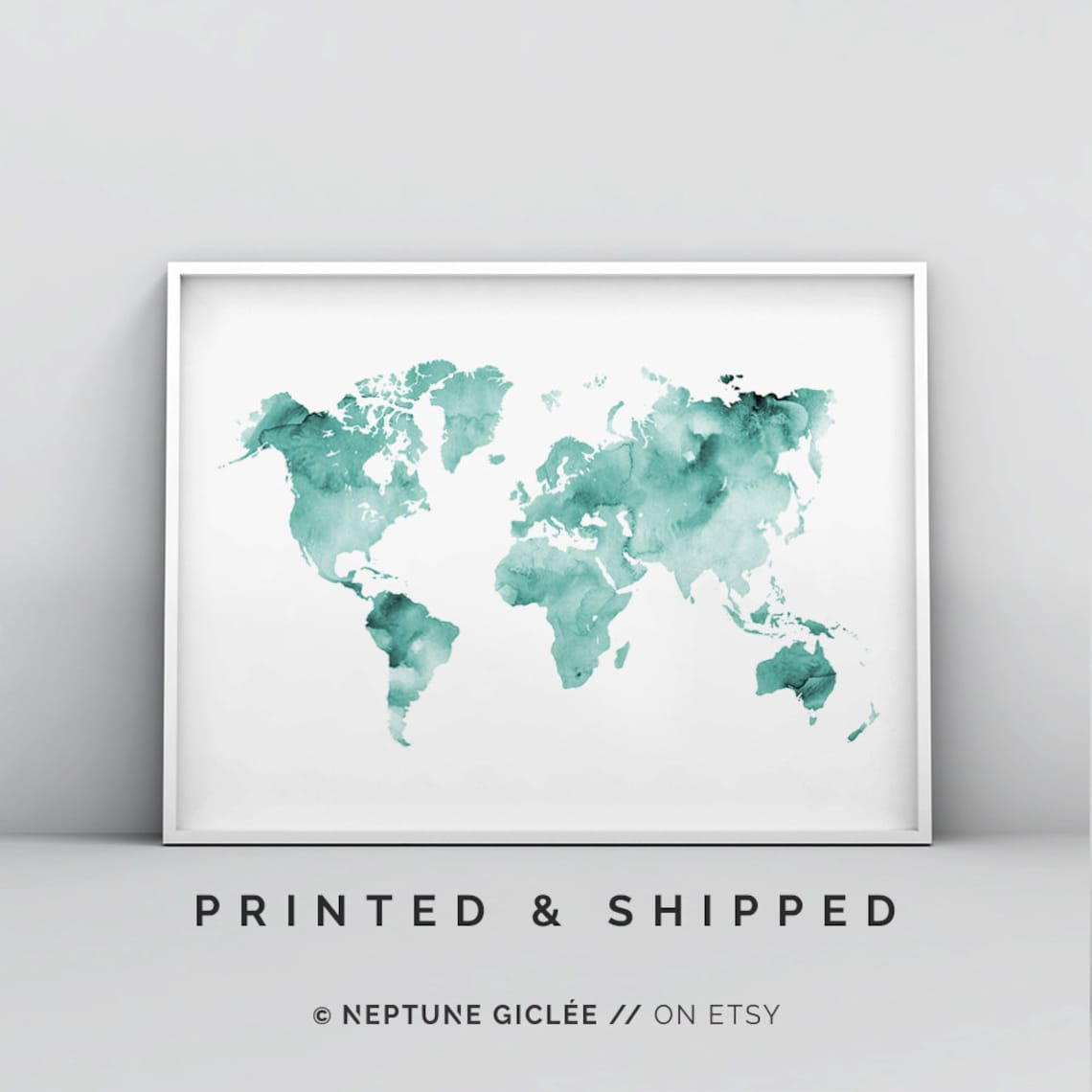 Teal Map Print Abstract World Map Wall Art Teal World Map - Etsy