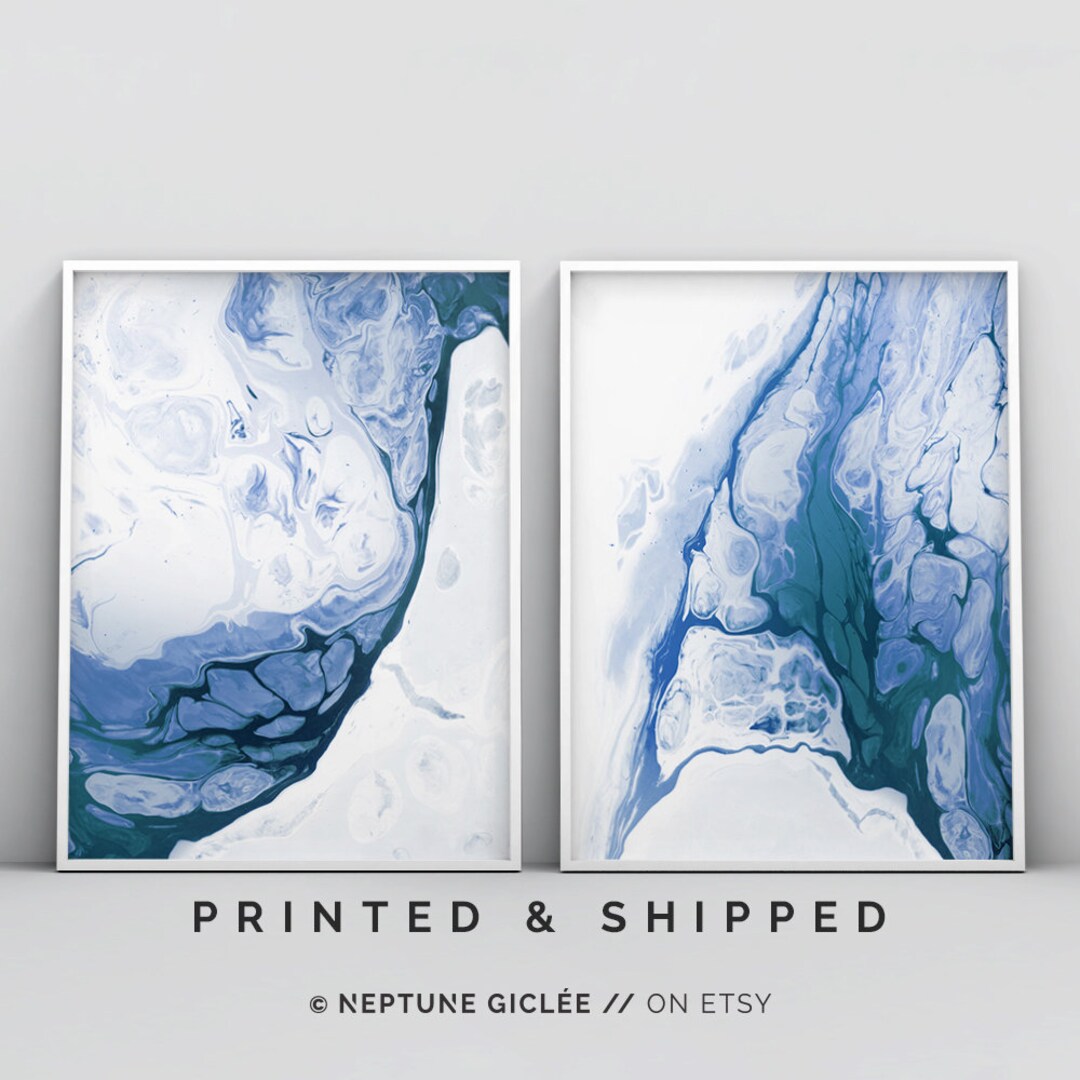 Set of 2 Large Blue Art, Pastel Blue Wall Art, Modern Blue Posters ...