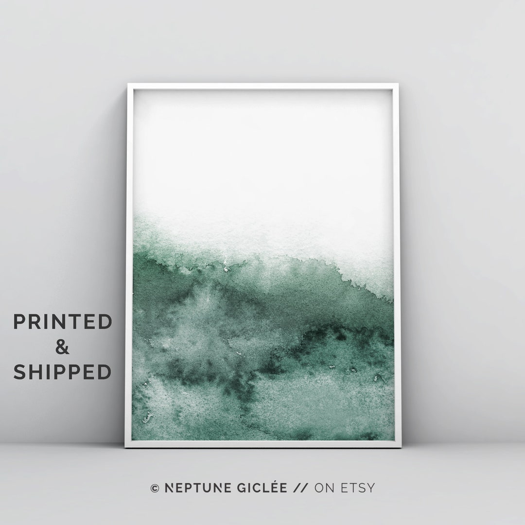 Abstract Sage Green Watercolor Wall Art, Minimalistic Modern Emerald ...