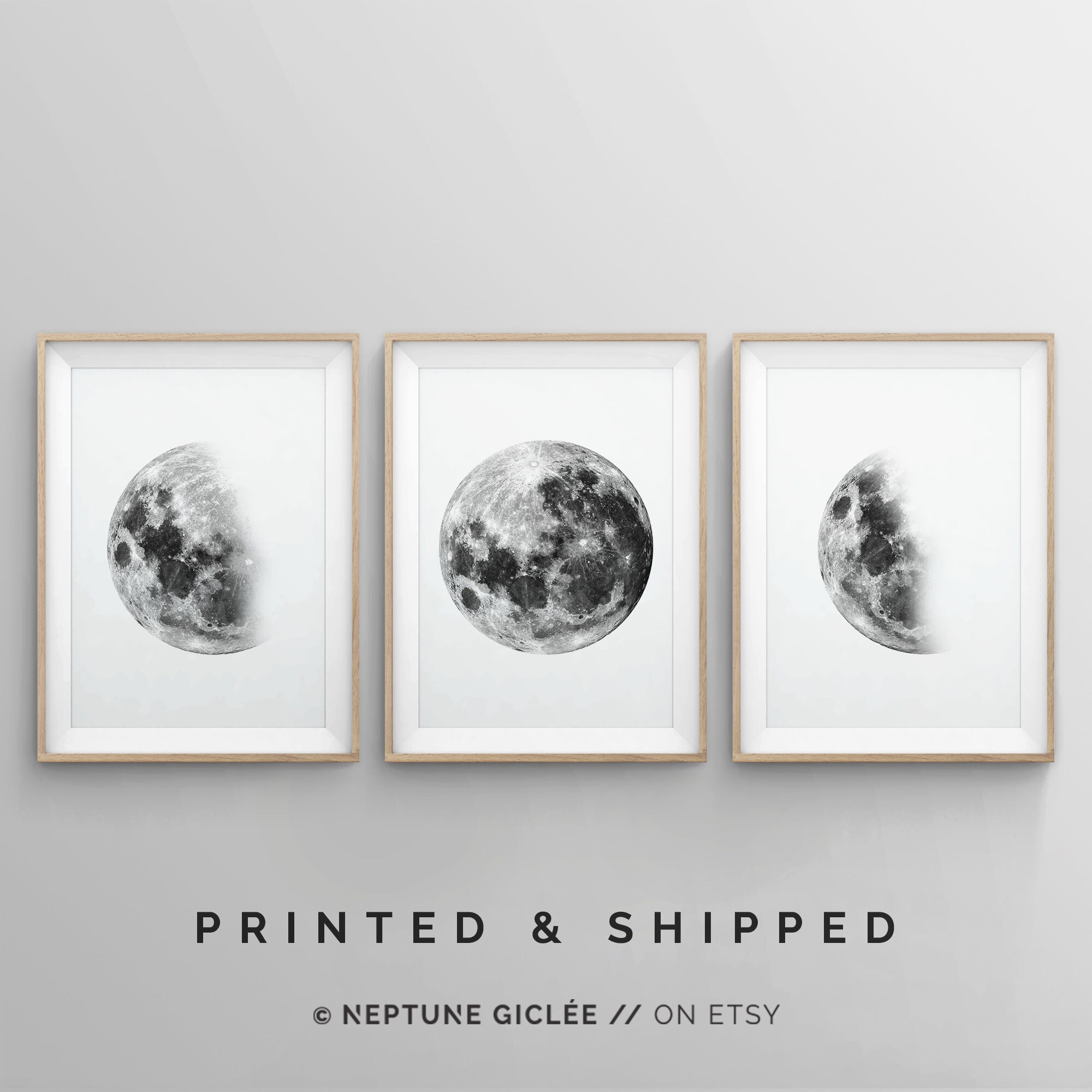Set of 3 Piece Moon Prints Minimalistic Moon Art Black and - Etsy