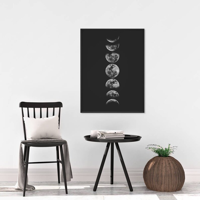 Moon Phases Wall Art Black and White Moon Phases Poster Moon | Etsy
