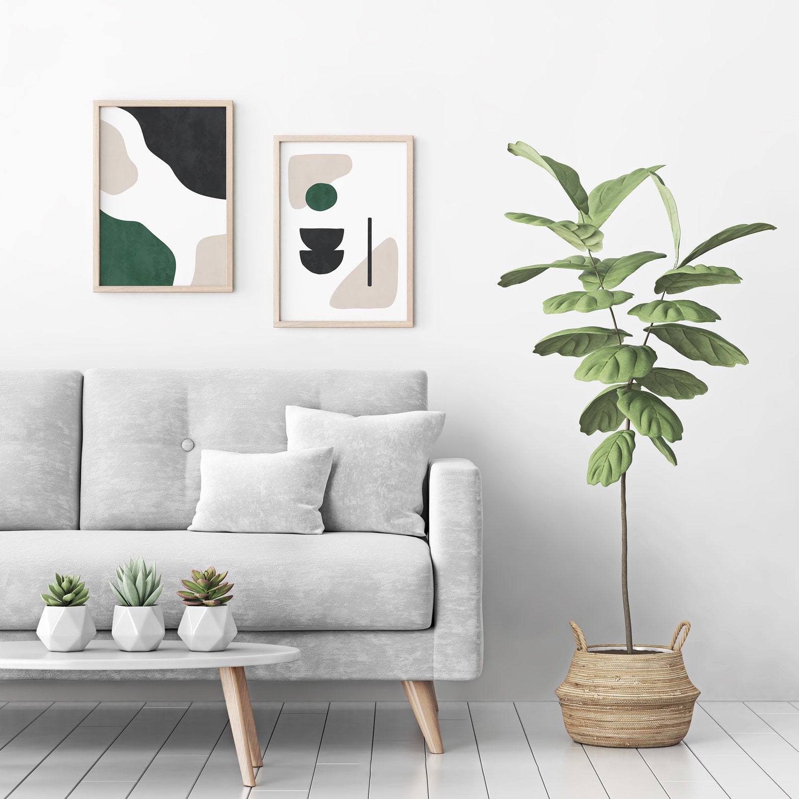 2 Piece Mid Century Forest Green Wall Art Poster Print, Abstract ...