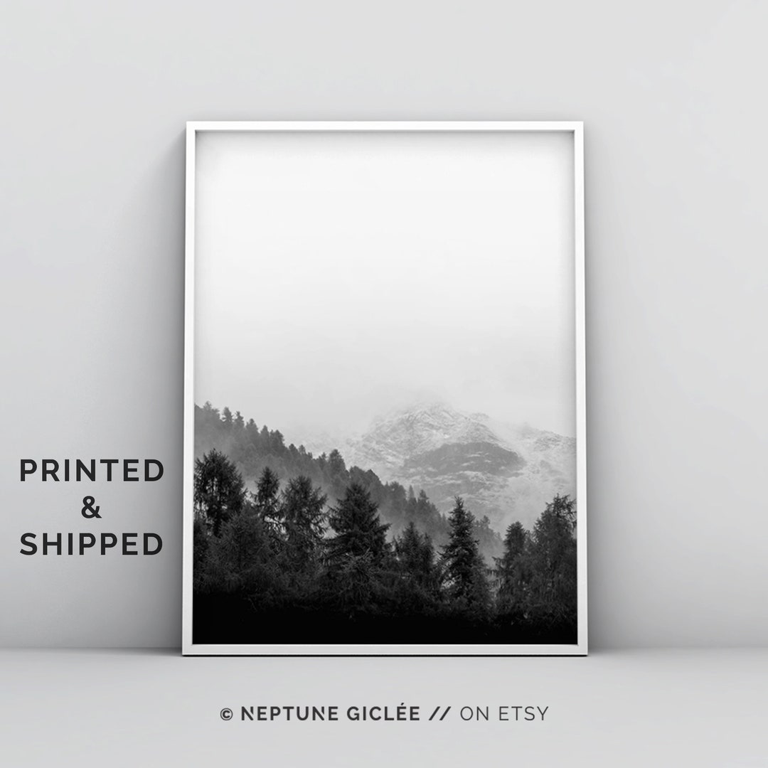 Black and White Woodland Wall Art Poster Print, Minimalistic Forest ...