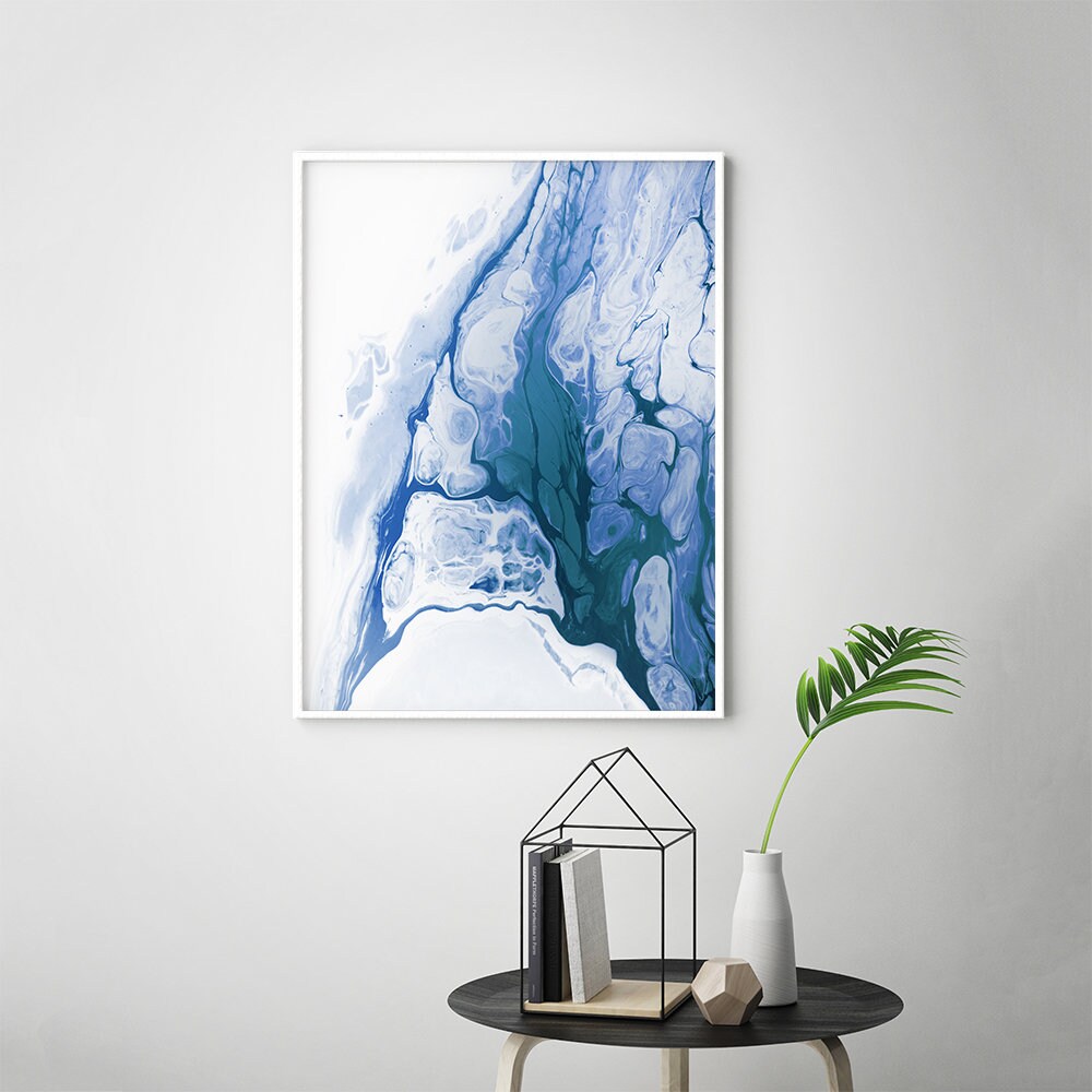 Set of 2 Large Blue Art, Pastel Blue Wall Art, Modern Blue Posters ...