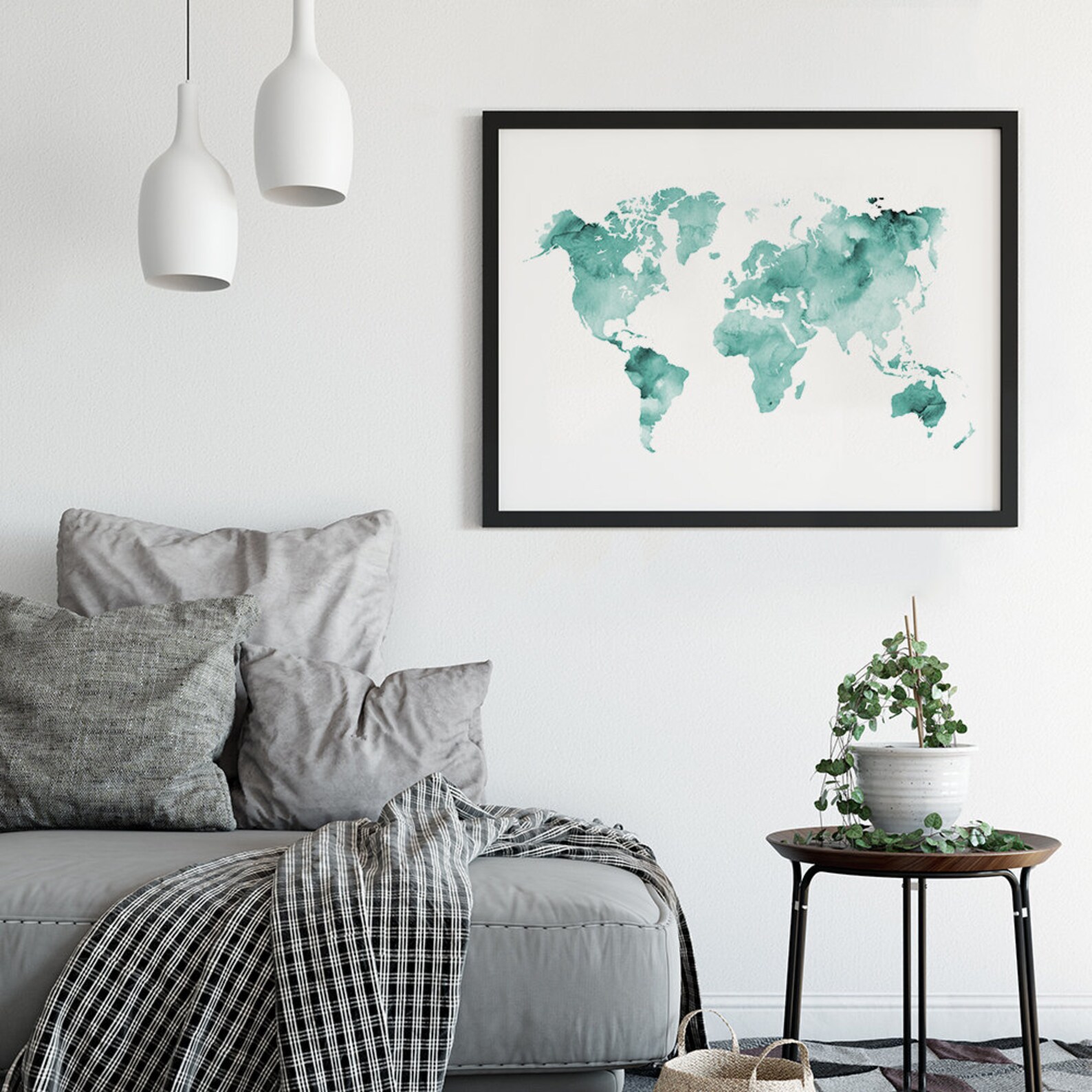Teal Map Print Abstract World Map Wall Art Teal World Map - Etsy