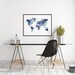 Blue World Map Print, Abstract World Map Wall Art, Blue World Map ...