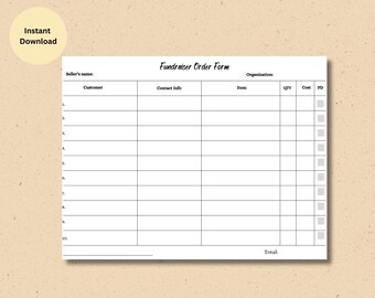 Fundraiser Order Form Printable, Charity Event, Fundraising, for Your ...