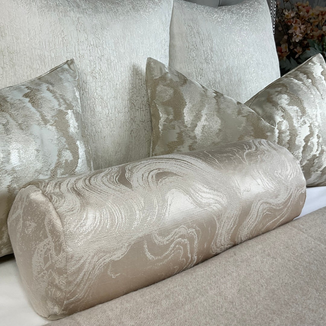 Luxury Gold Champagne Cushion Bolster 16” X 6” Designer Fabric ...