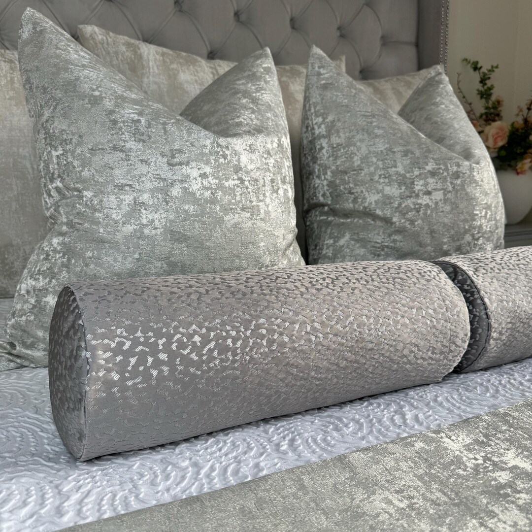 Grey Bed Cushion, Luxury Accent Pillow for Bed or Sofa , Cylinder ...