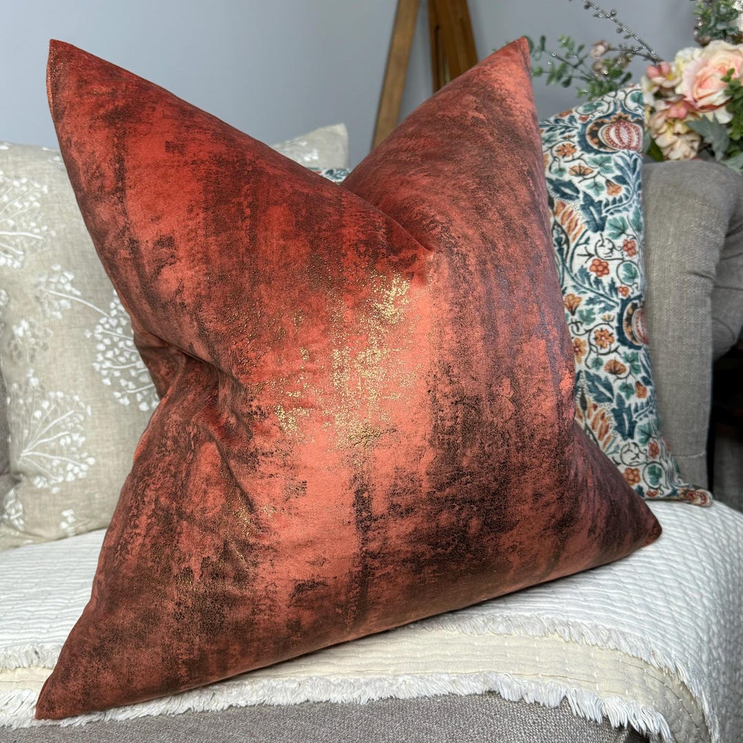 Orange Gold Cushion Cover, Luxury Pillow Cover for Sofa or Bed ...