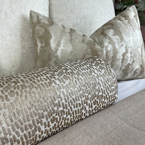Luxury Gold Champagne Cushion Bolster 16” X 6” Designer Fabric ...