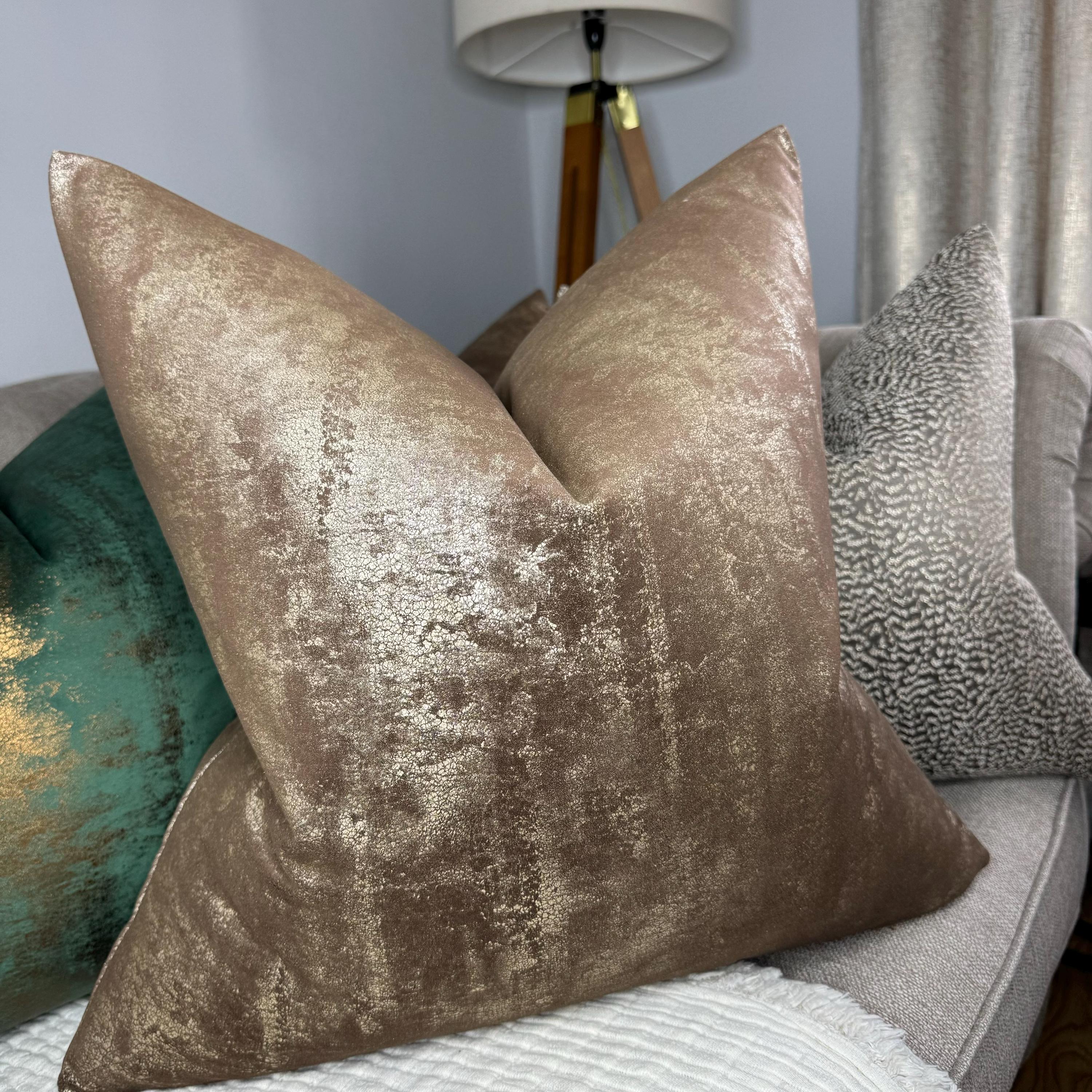 Luxurious Mocha Polyester Velvet Cushion Cover: Designer Metallic ...