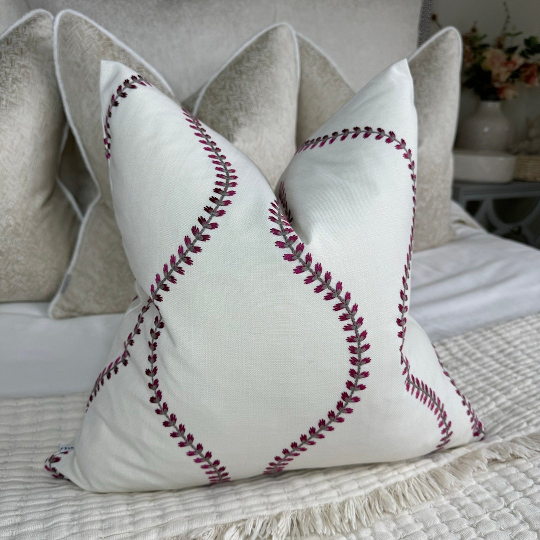 Cushion Cover Fushia Embroidered Pillow Case, Pillow Sham Double Sided ...