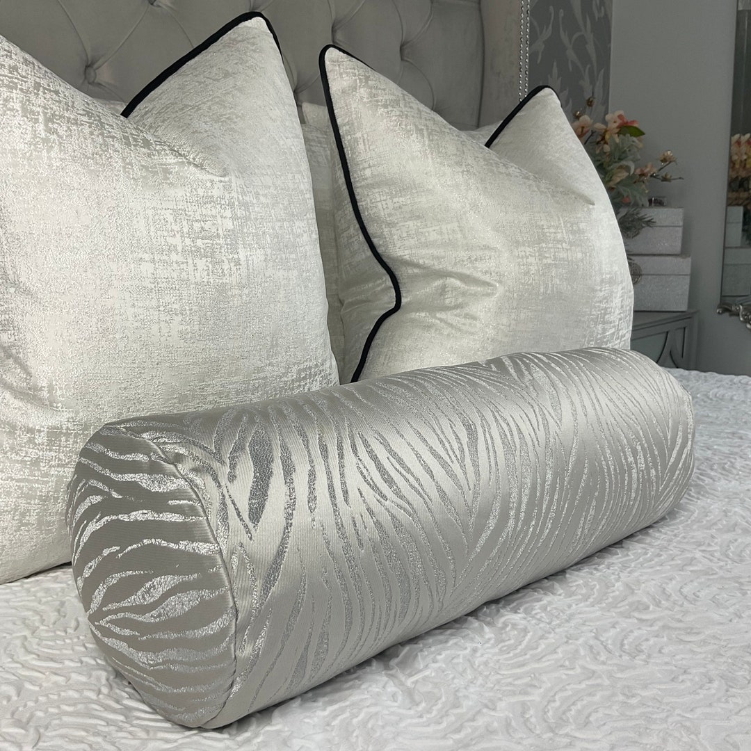 Luxury Bolster Cushion 16 X 6 Cylinder Cushion TIGER Silver Grey ...