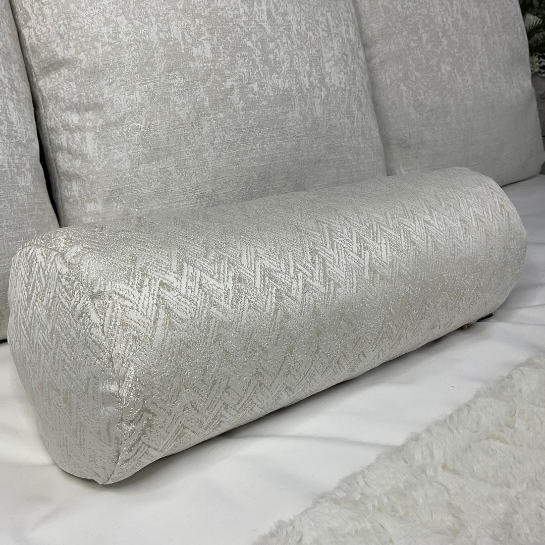 BELLA 100% Duck Feather Cushion Bolster 16” X 6” Designer Fabric Ivory ...