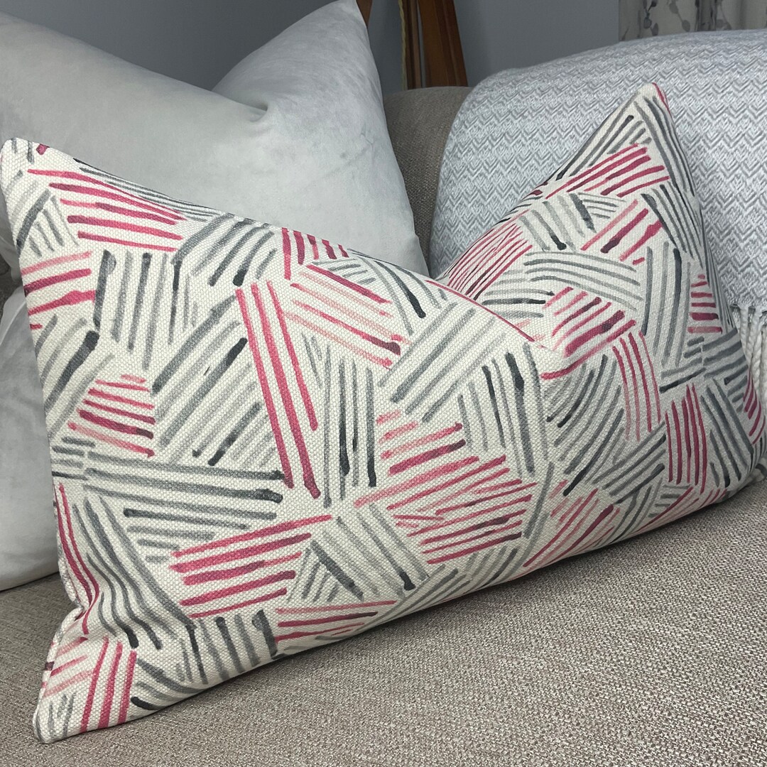 Scatter Cushion Cover 12" X 20"- Rectangle Pillow Cover - Grey - Pink ...