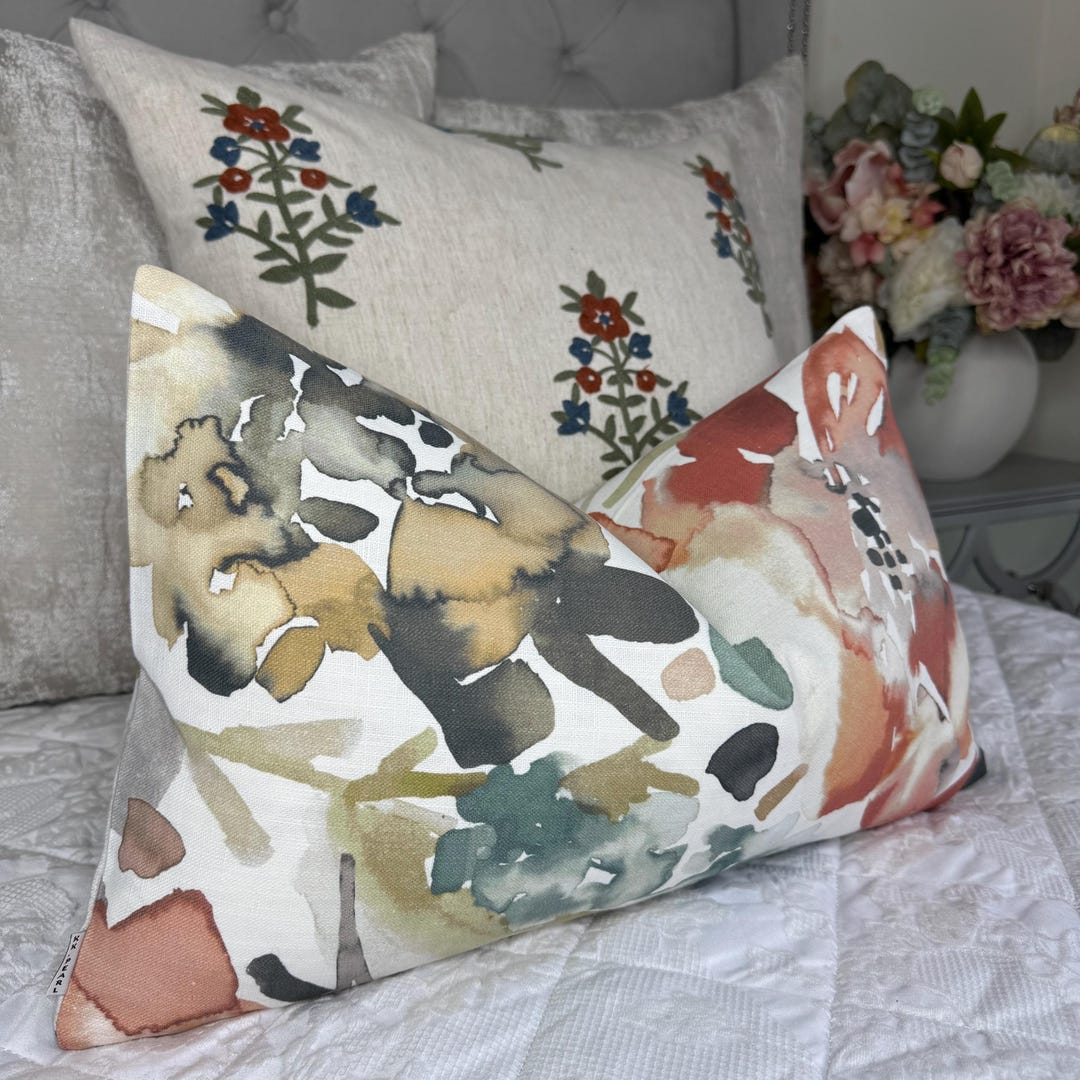 Watercolour Floral Fall Leaf Cushion Cover – 12" X 20" | Orange, Beige ...