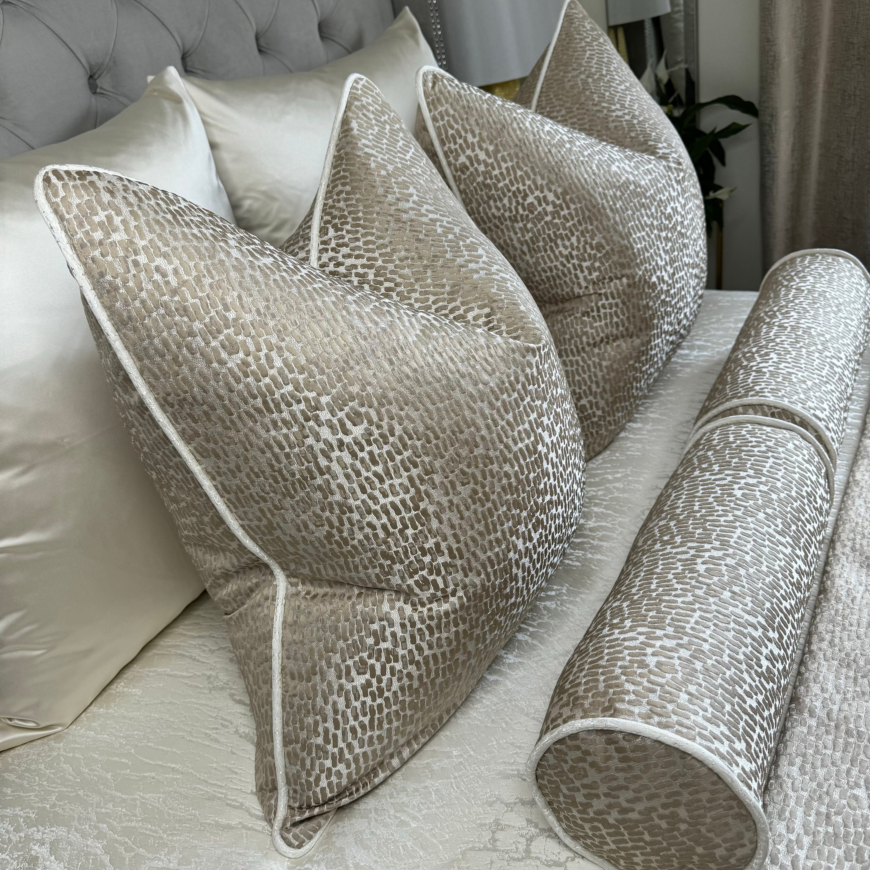 Elegant Gold - Champagne Antelope Print Cushion Cover With Ivory Piping ...