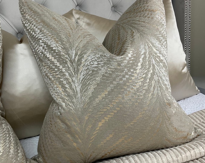Luxury Wheat & Gold Metallic Luxor Cushion Cover New Home Sofa and Bed ...