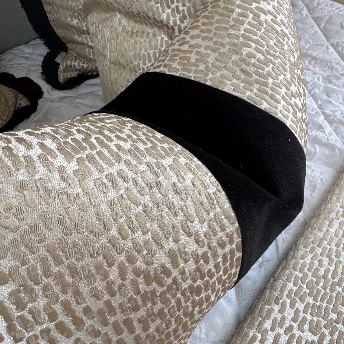 Elegant Champagne - Black Striped Antelope Fabric Cushion Cover ...