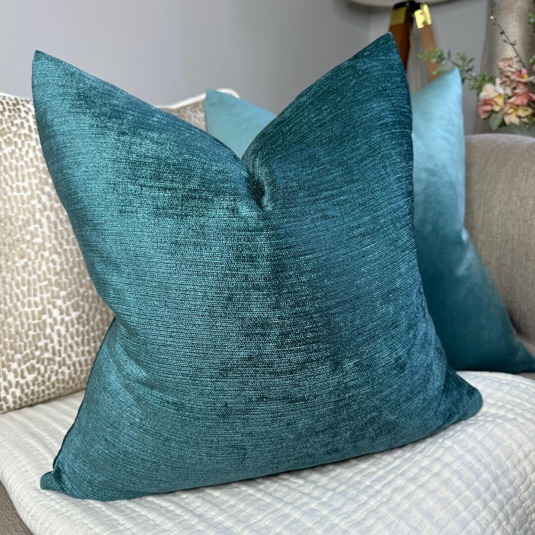 Chenille Teal Cushion Cover, Modern Pillow Cover for Sofa or Bed, Teal ...