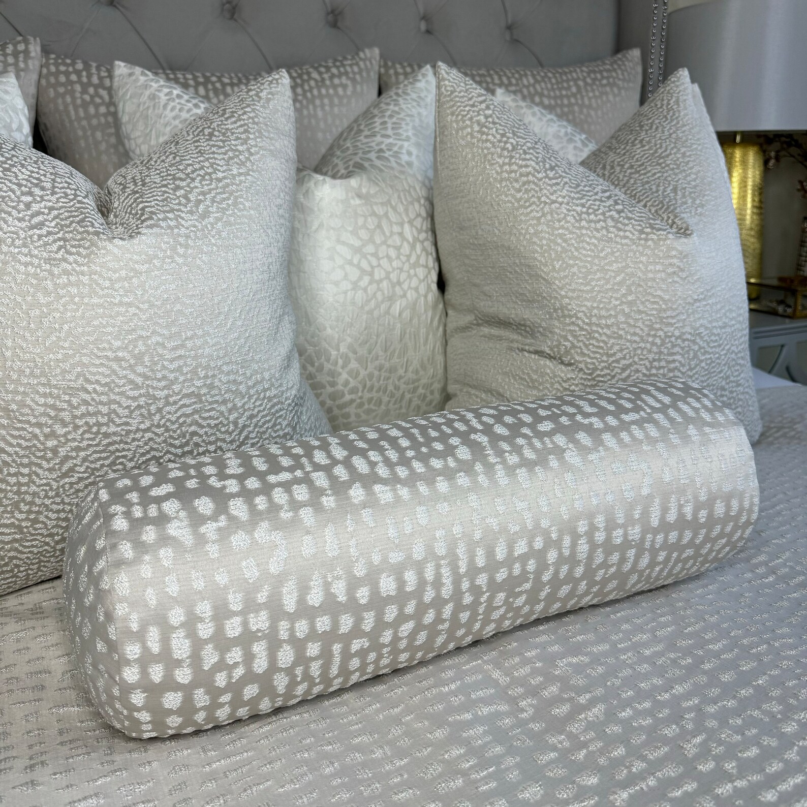 Luxury Cushion, Champagne Cushion Bolster 16” X 6” Designer Fabric ...