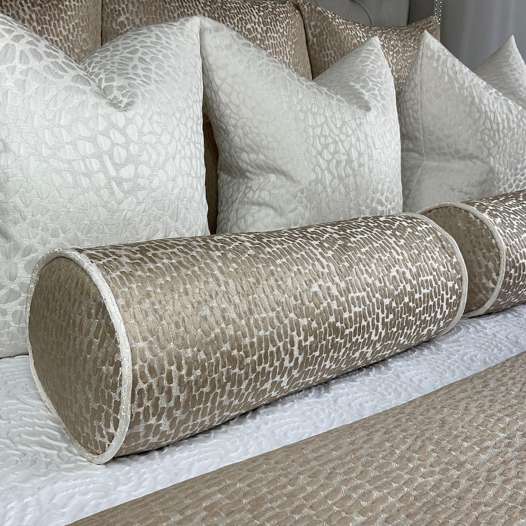 Antelope Luxury Textured Bolster, Champagne Gold Duck Feather Cushion ...