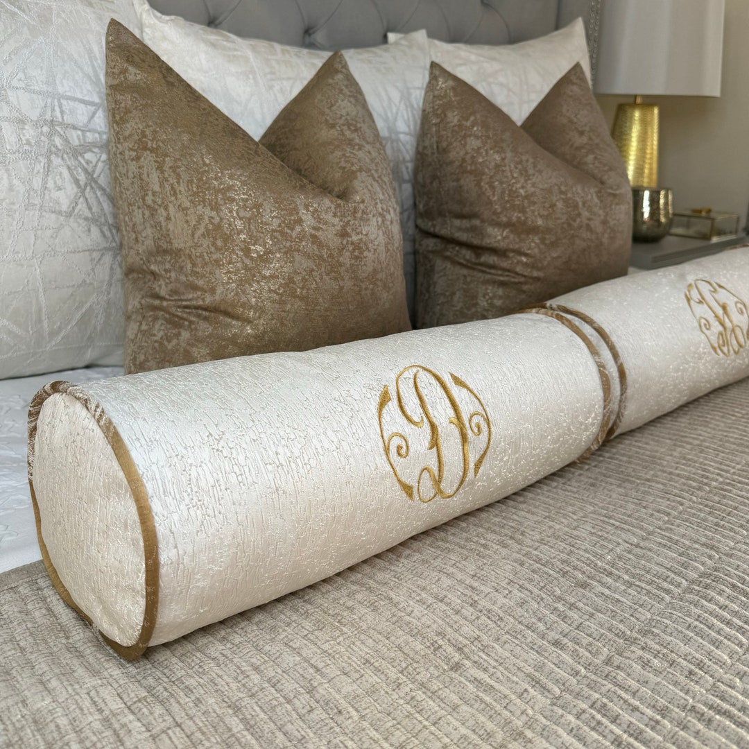 Luxury Personalised Initial Embroidered Bolster Cushion 16"x6" Blake ...