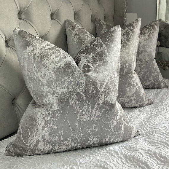 Megan Luxury Textured Marble Effect Grey Silver Cushion Pillow | Etsy