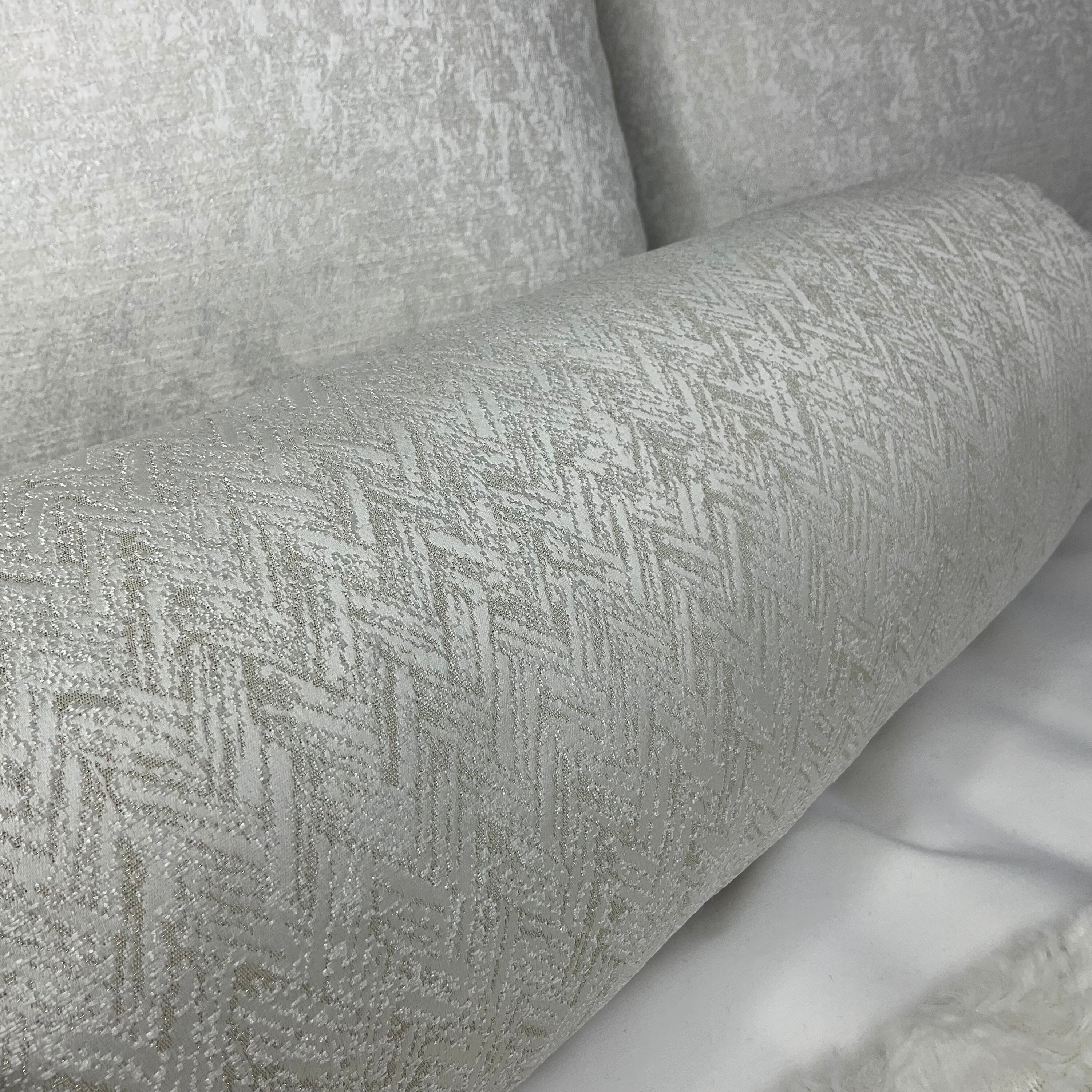 BELLA 100% Duck Feather Cushion Bolster 16” X 6” Designer Fabric Ivory ...