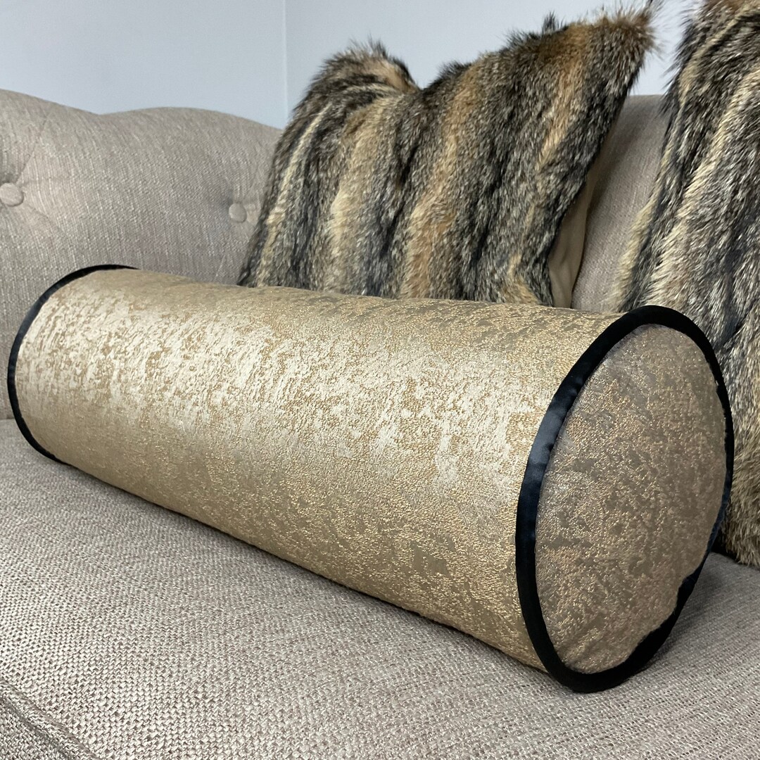 Diana Luxury Textured Bolster Brass Gold Duck Feather Cushion Included ...