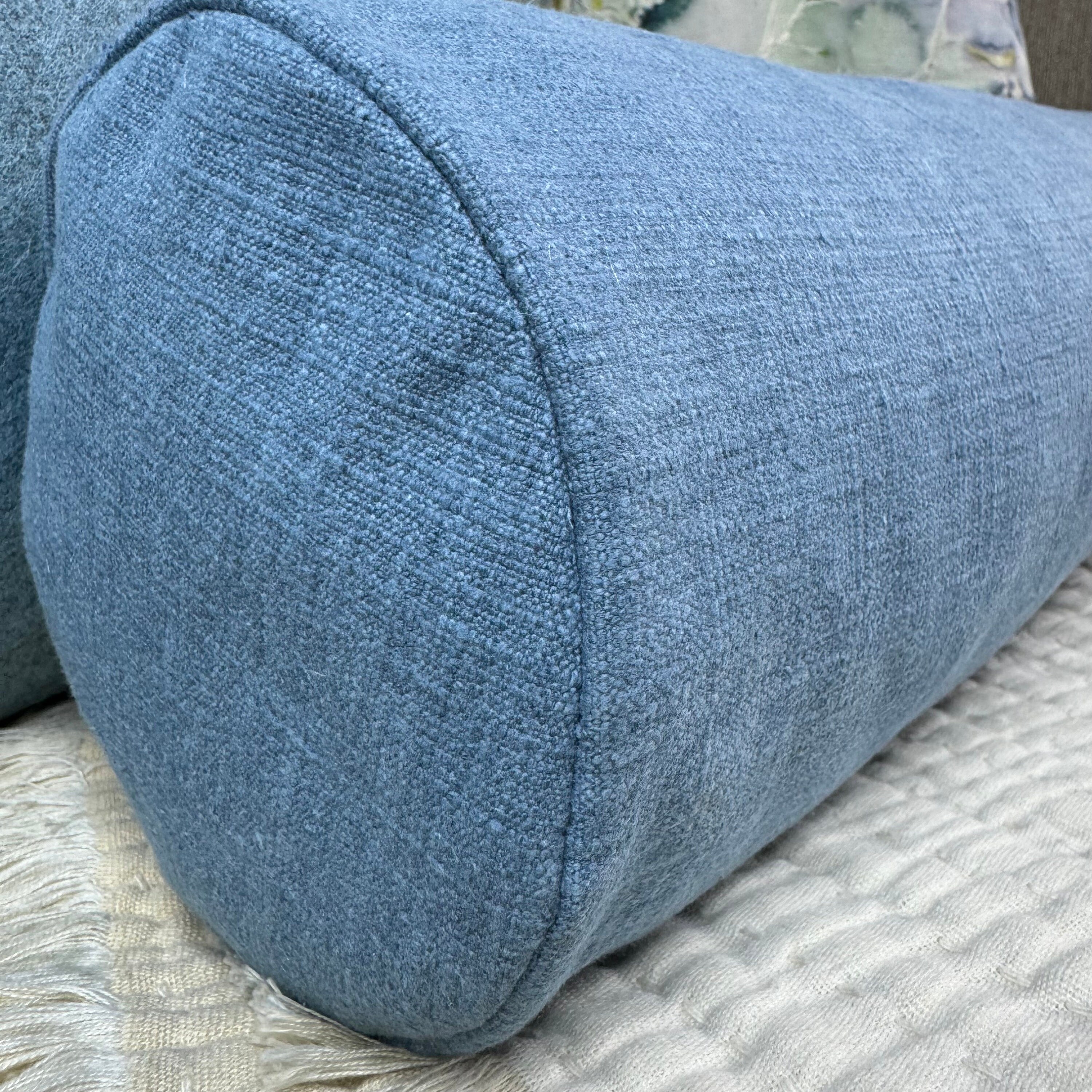 Cylinder Yoga Bolster Cushion, Blue Cotton Blend Pillow, Cylinder ...