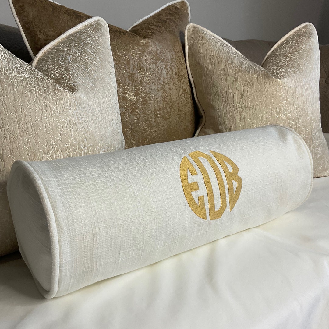 Modern Personalised Name Initials Embroidered Bolster Cushion 16"x6 ...