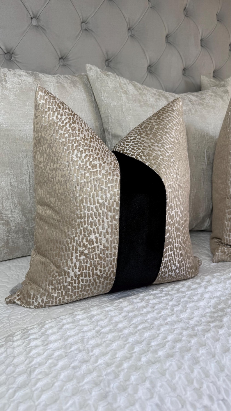 Elegant Champagne - Black Striped Antelope Fabric Cushion Cover ...