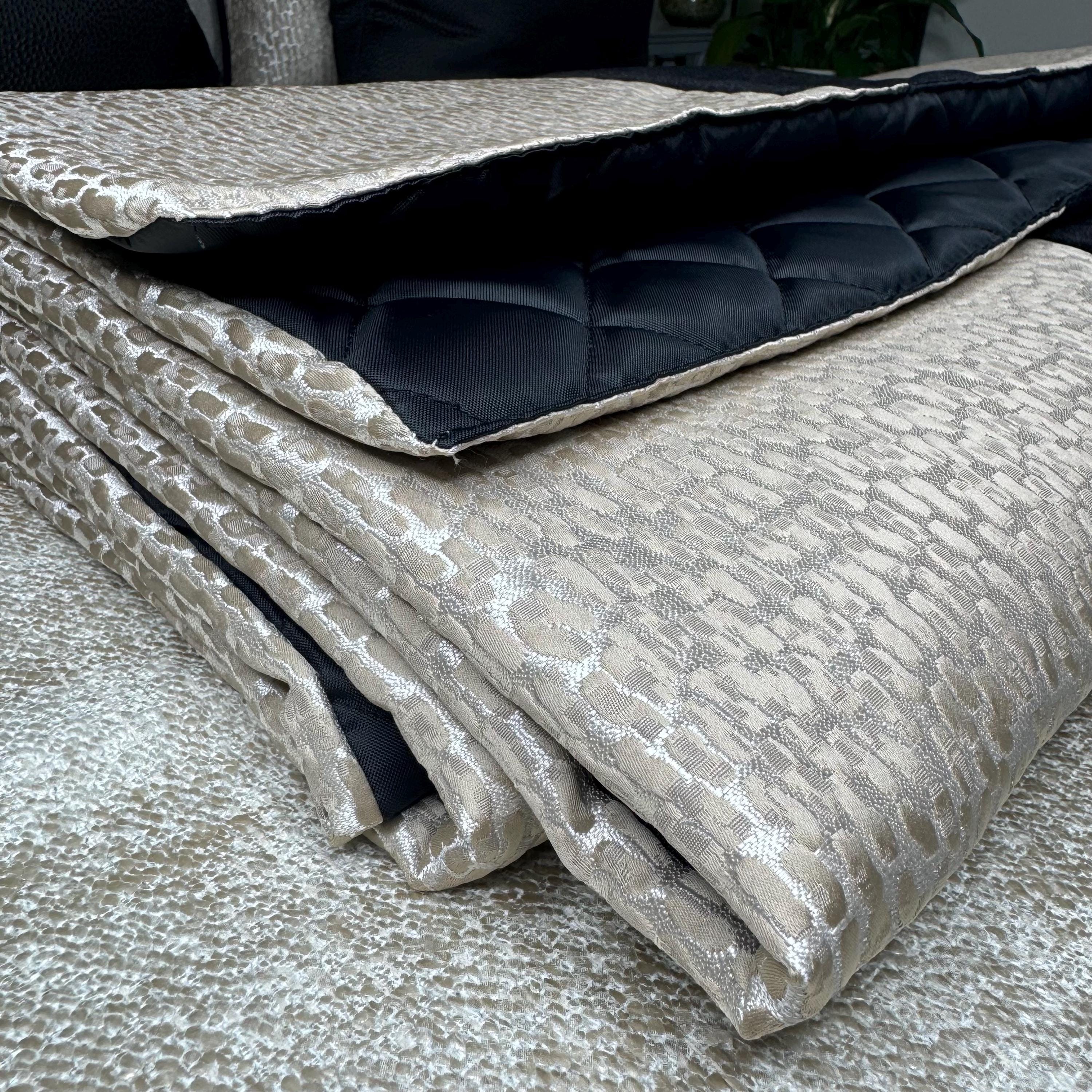 Elegant Black Gold Champagne Bed Runner: Luxury Antelope Print Scarf ...