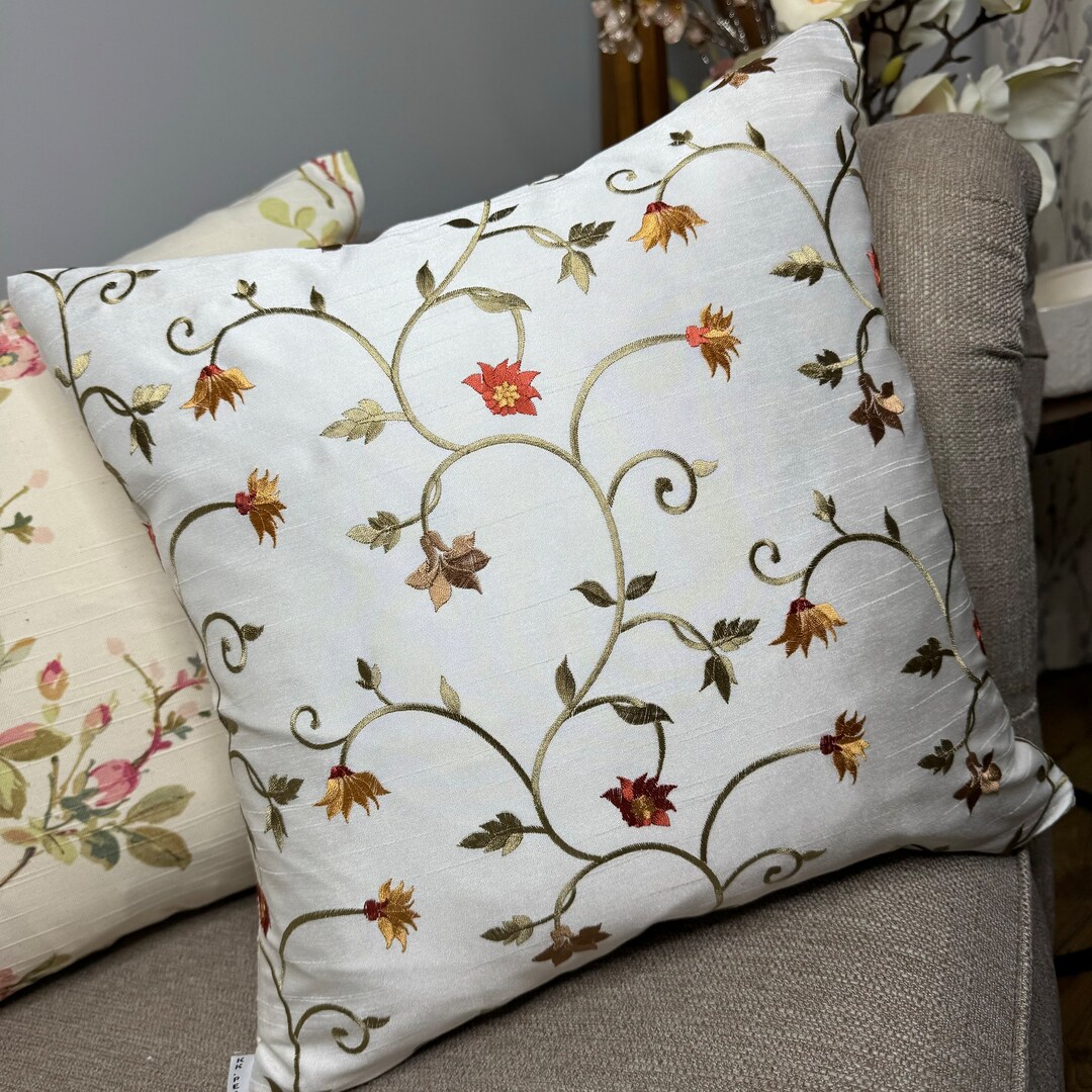 Decorative Cushion Cover - Embroidered Designer Fabric - Natural ...