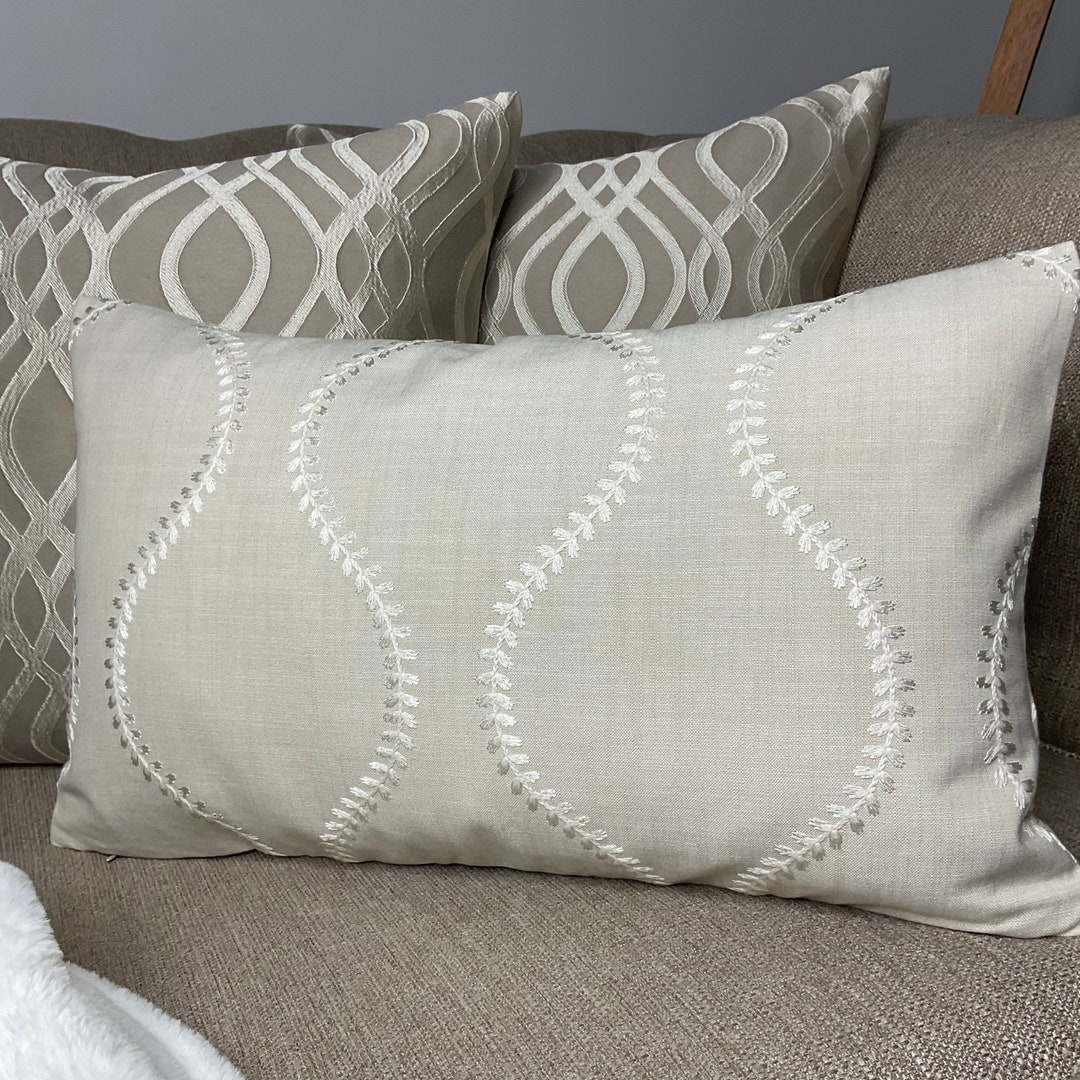 Buy Greige Beige Cushion Cover Embroidered Pillow Case, 12x 20 , Double ...