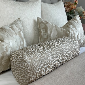 Luxury Gold Champagne Cushion Bolster 16” X 6” Designer Fabric ...