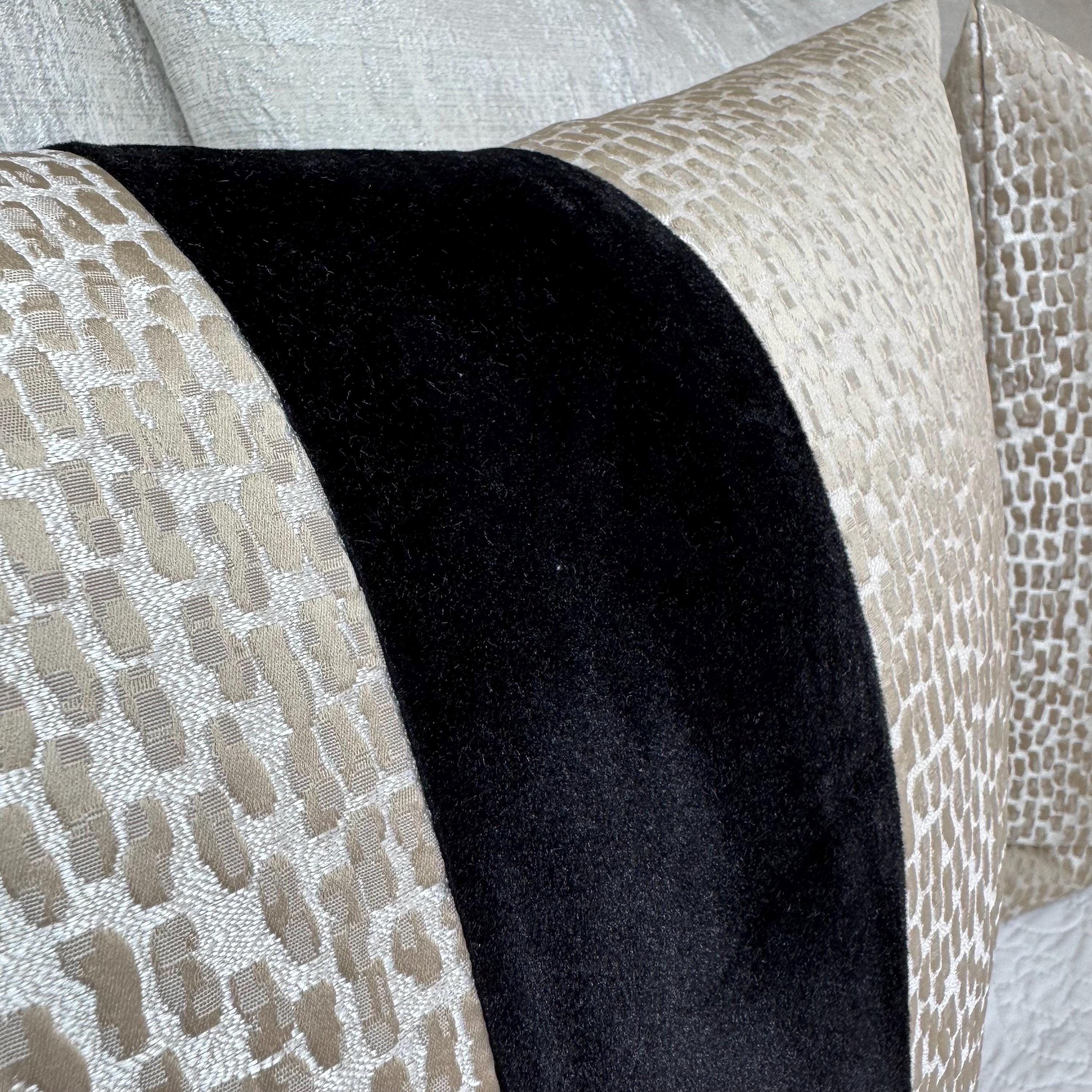 Elegant Champagne - Black Striped Antelope Fabric Cushion Cover ...