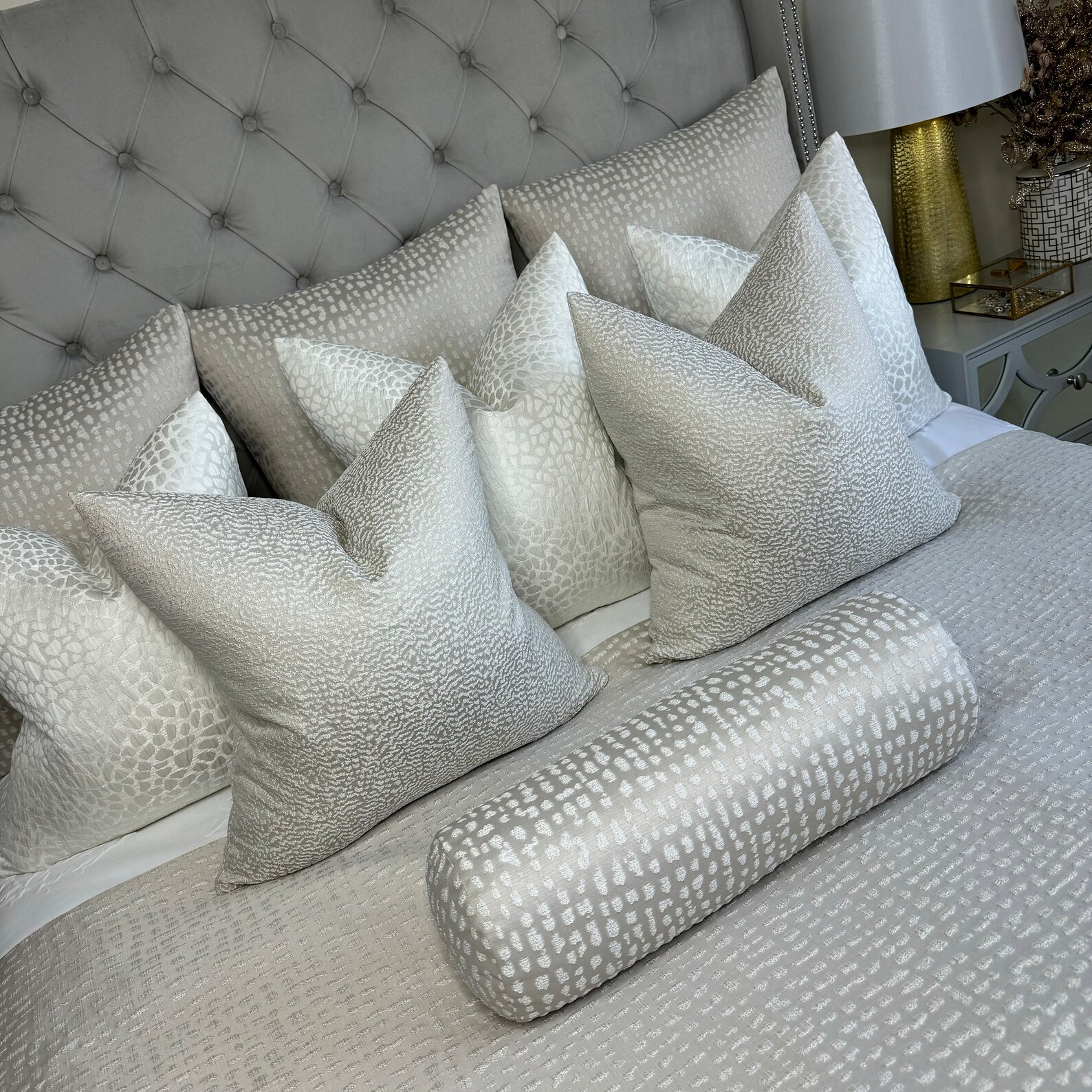 Luxury Cushion, Champagne Cushion Bolster 16” X 6” Designer Fabric ...
