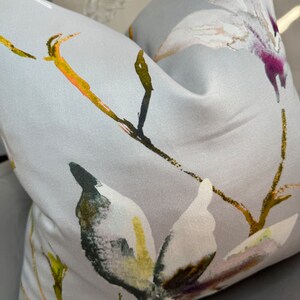 Magnolia Floral Design Cushion Cover, Grey Green Magnolia Pillow Cover ...