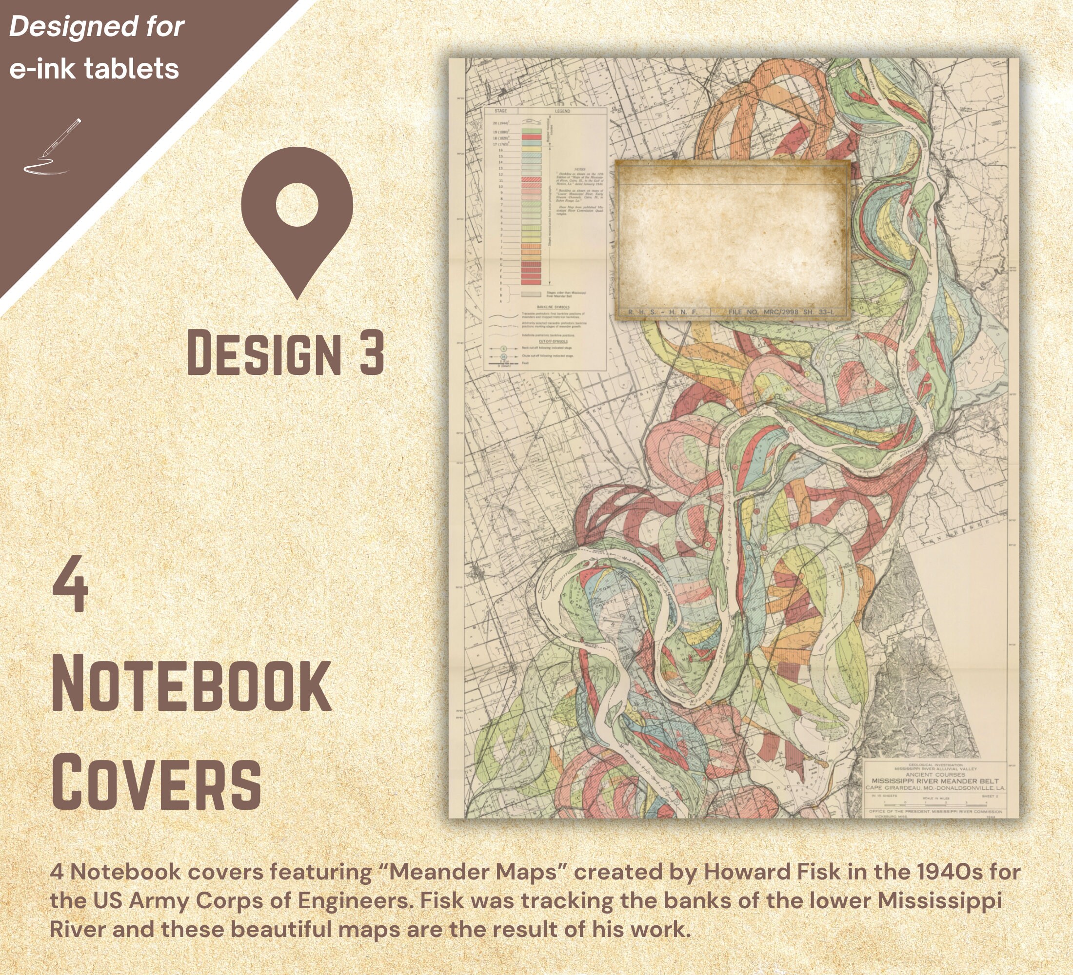 Dot Grid Notebook With 1940s Meander Map Covers, for E-ink Tablets ...