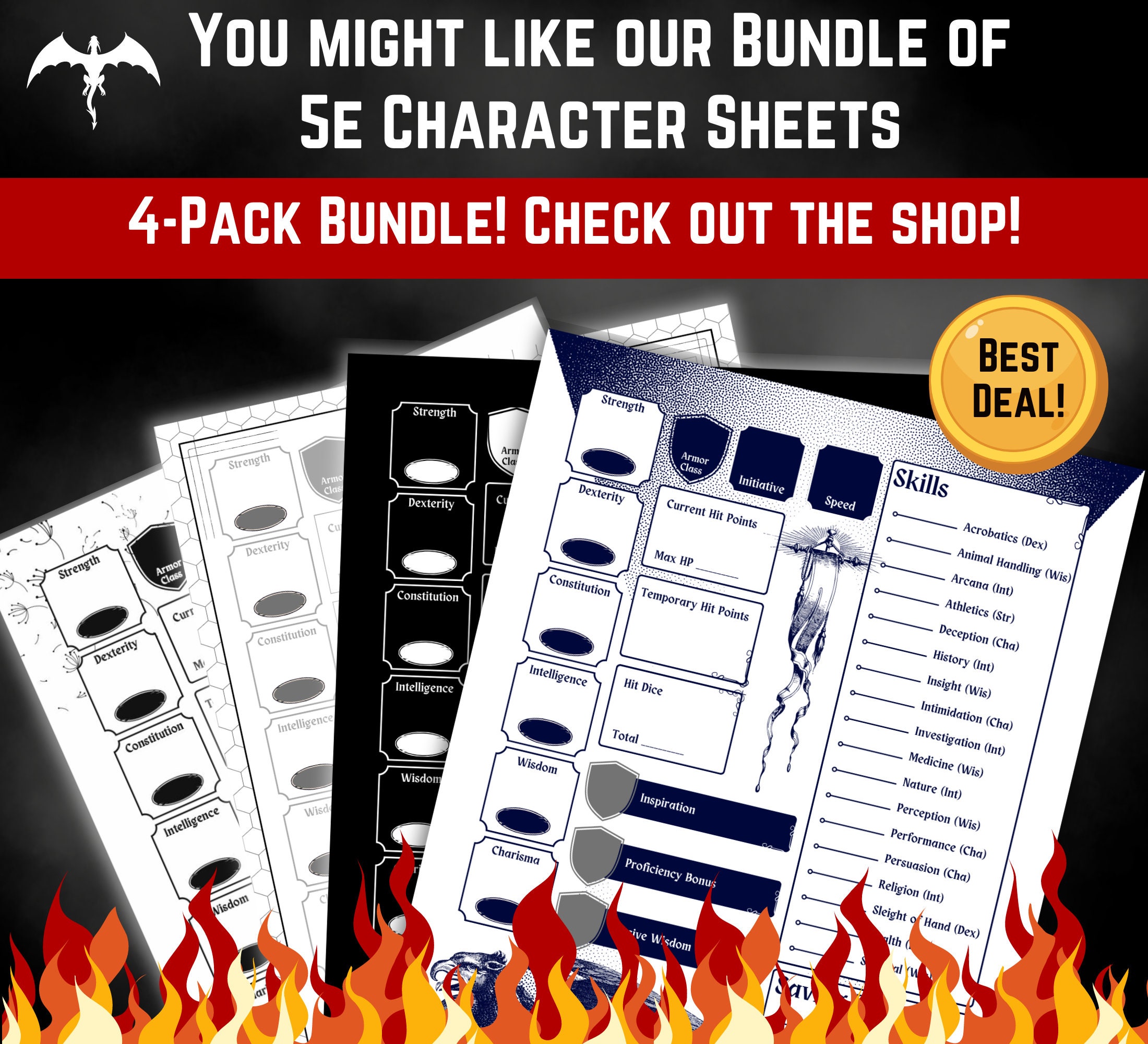 5e Character Sheet Editable Template, RPG Adventure Printable, Design ...