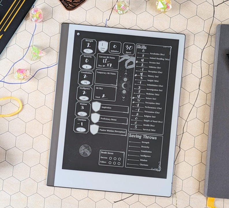 Black Paper 5e Character Sheet for Remarkable 2 | Dark Mode Notebook ...