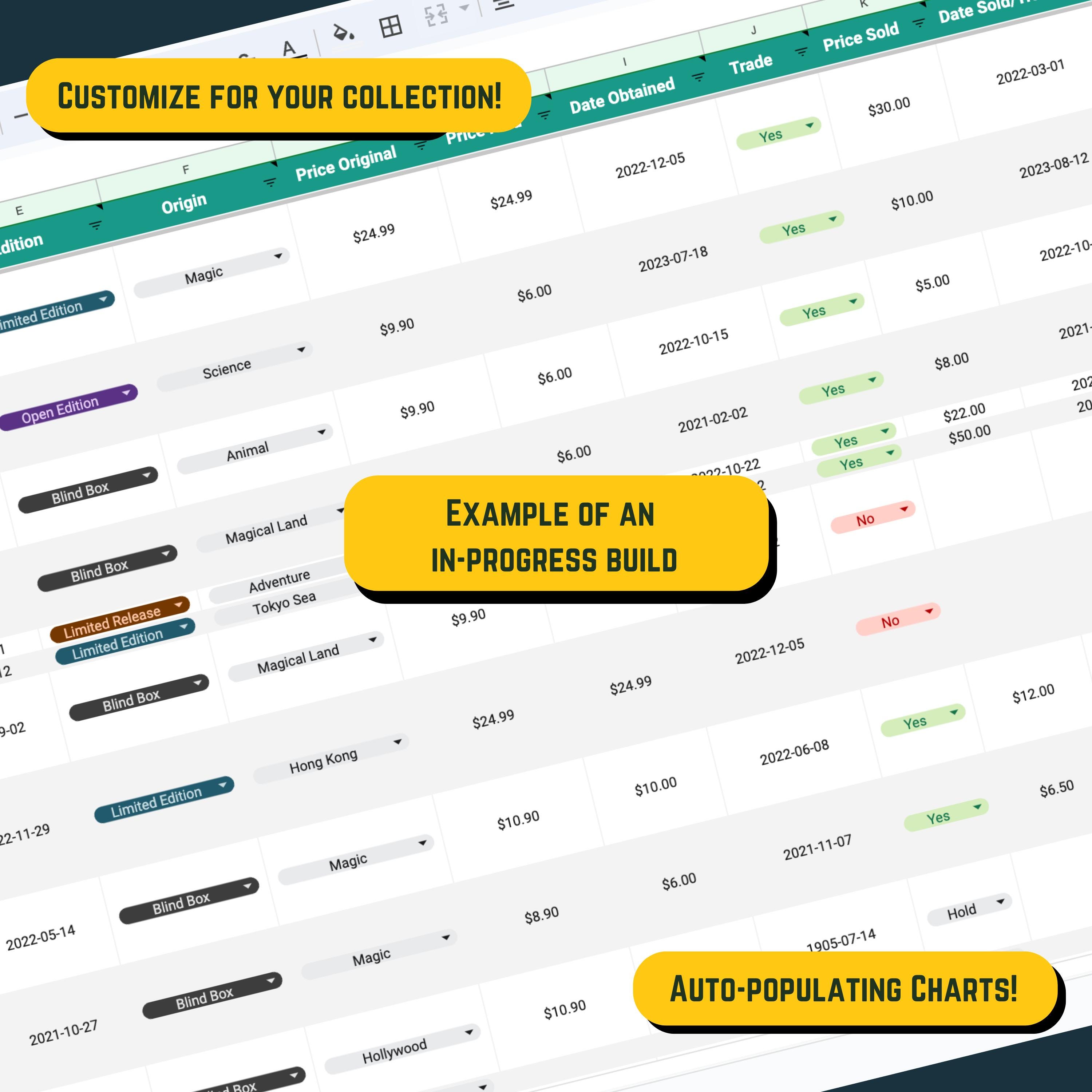 Enamel Pin Tracker, Collectibles Spreadsheet, Custom Printable Template ...