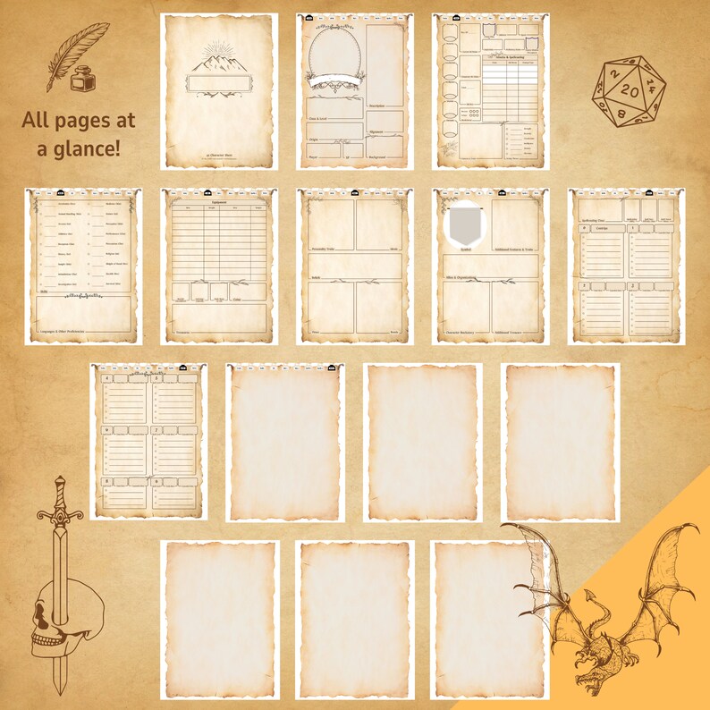 Vintage-style 5e Character Sheet for E-ink Tablets | Hyperlinked ...