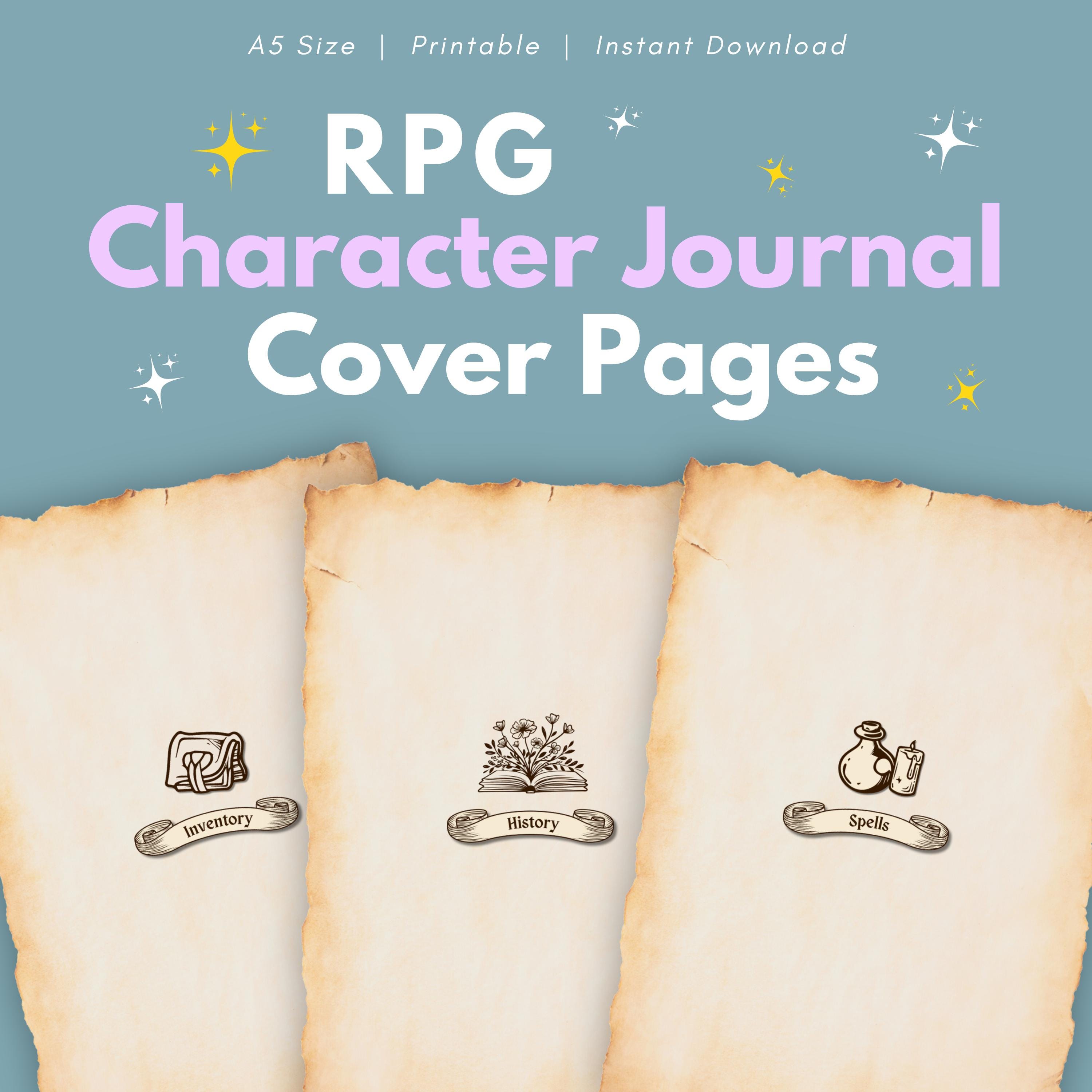 RPG Character Journal Cover Pages | A5 Size Printable PDF - Etsy