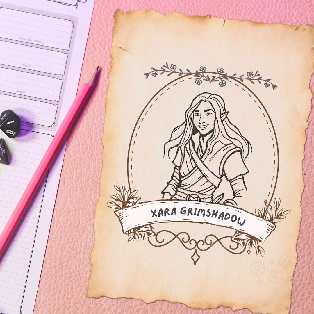 RPG Character Journal Frame Printable, Blank Leaf Banner for ...