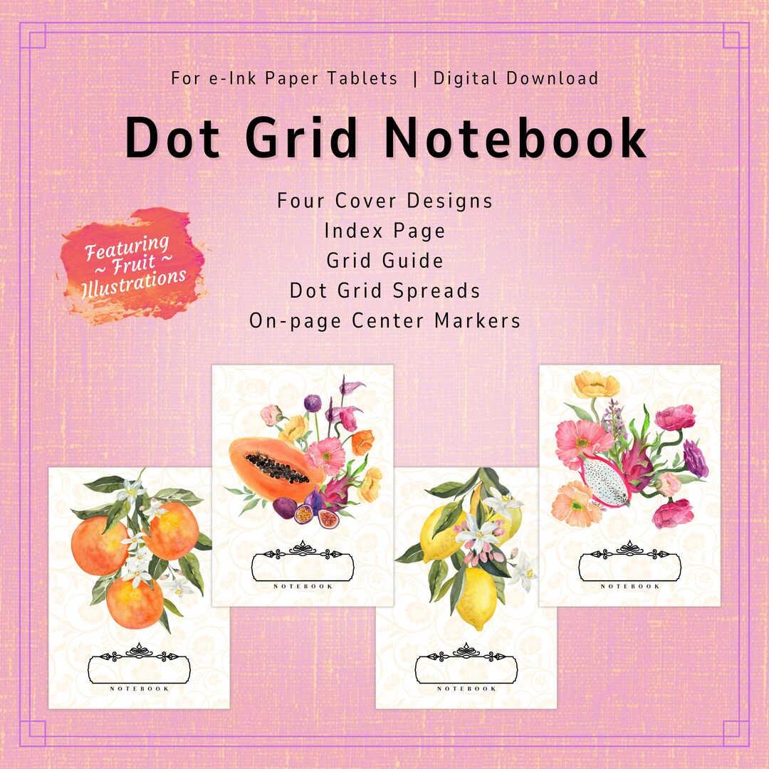 Dot Grid Digital Notebook for E-ink Paper Tablets, Fruit Illustrations ...